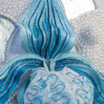 Hand-Embroidered Orchid Artwork: Lady Slipper Blue and White